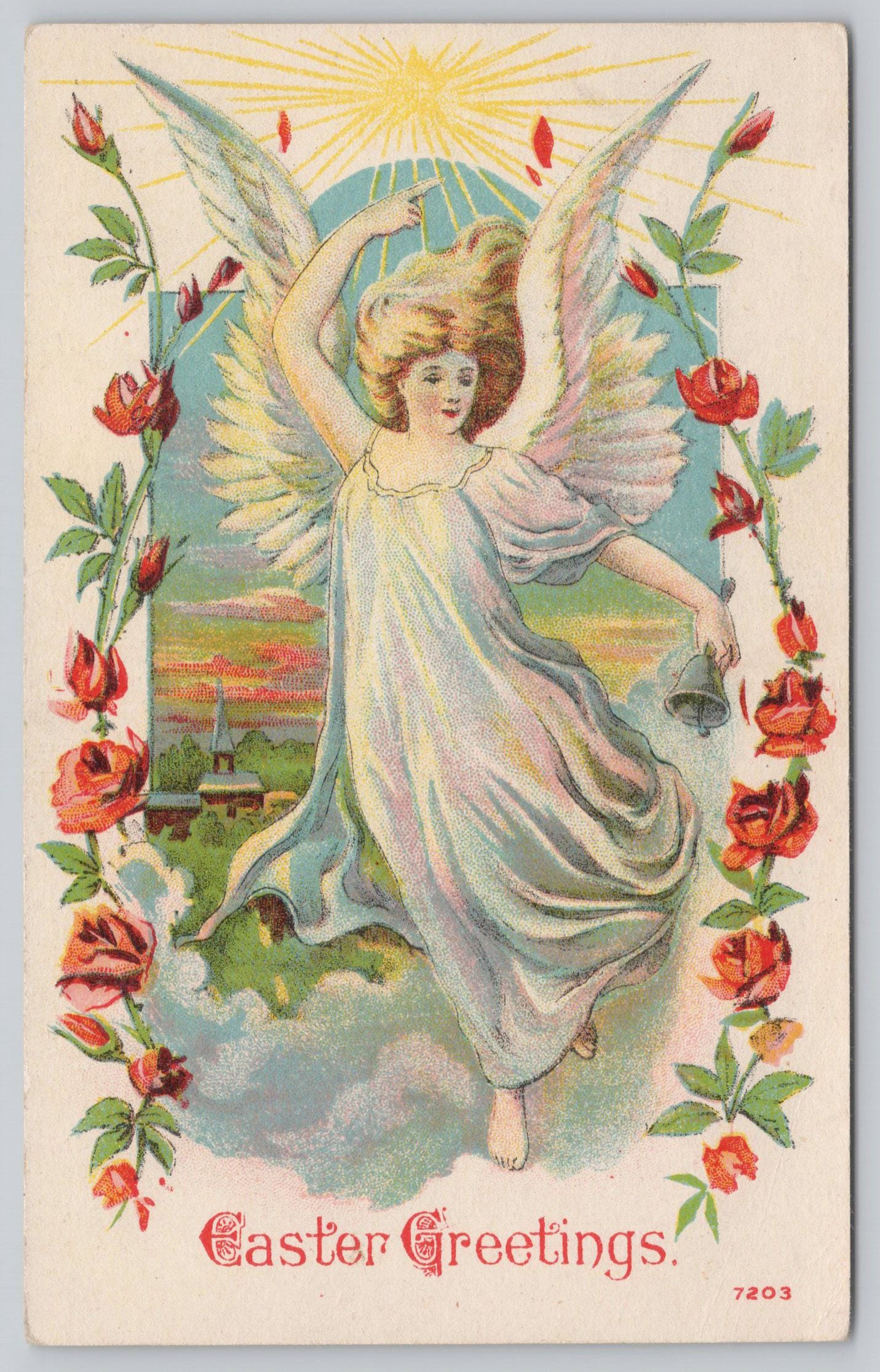Antique Postcard, Easter Greetings, Winged Angel Woman in Heaven, 1900s ...