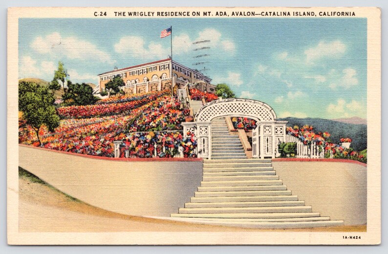 Antique Postcard, the Wrigley Residence on Mt. Ada, Avalon Catalina Island California, Posted ...