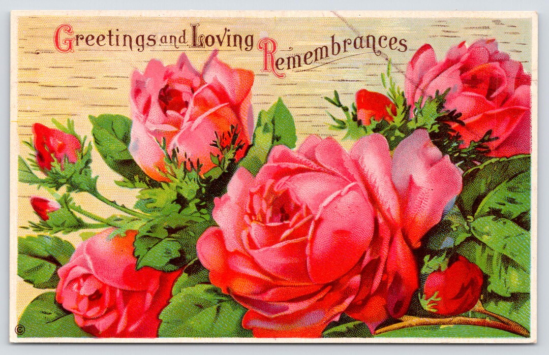 Antique Postcard, Roses, Greetings and Loving Remembrances, 1910s ...