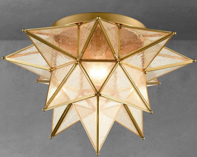 Salerno Brass Moravian Star Ceiling Light Seeded Glass 18-inch - Etsy