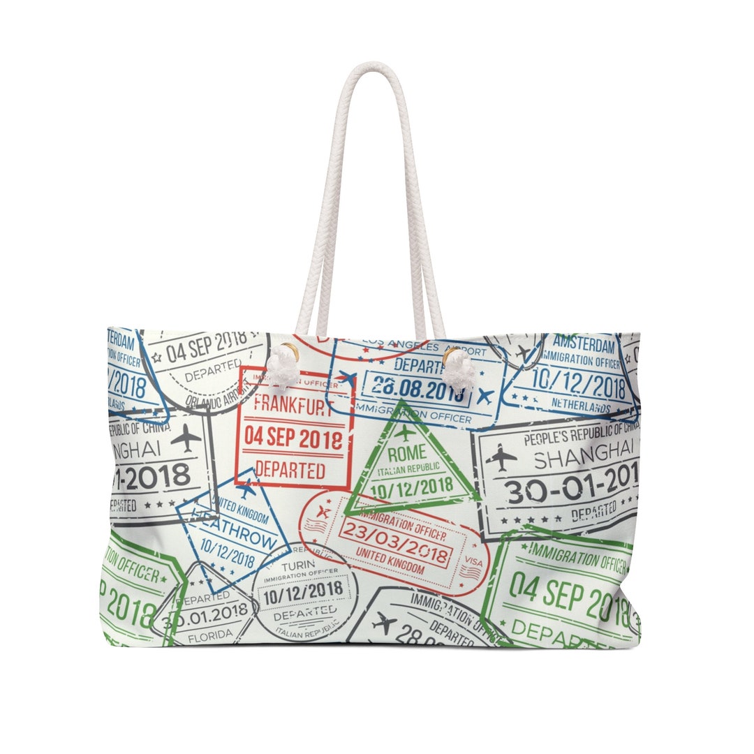 Passport Design Weekender Travel Bag Unisex, Extra Large Tote With ...
