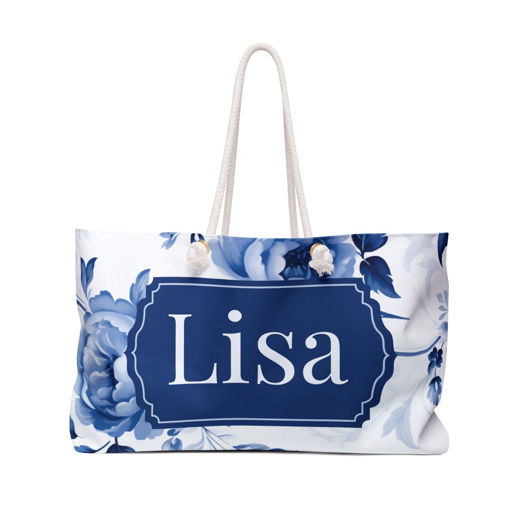 Blue Toile Custom Tote Bag - Chic Blue & White Floral Design ...