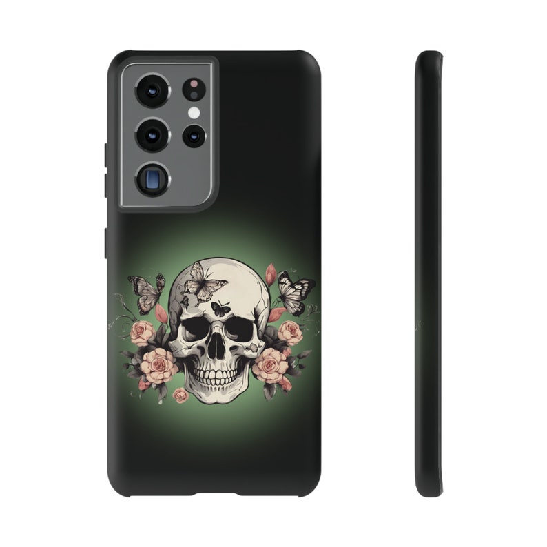 Skull With Butterflies and Flowers Phone Case, Tough Case, Skull Case ...
