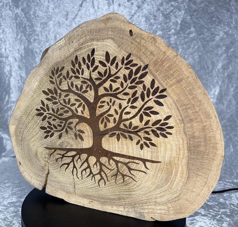 Laser-cut Wooden Slice of the Tree of Life, Oak Tree Slice ...