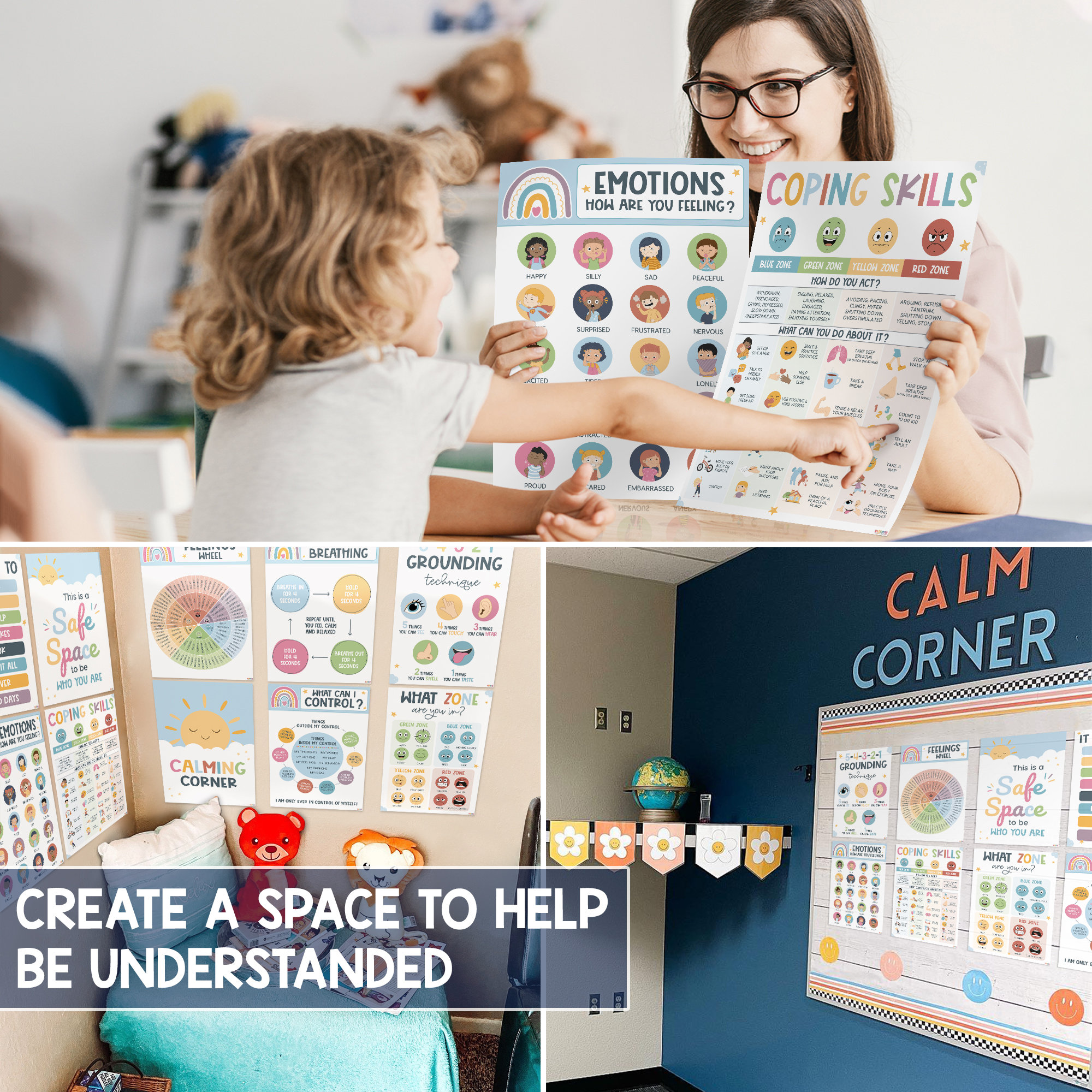 12 Boho Calming Corner Posters for Kids – Emotional Regulation Charts ...
