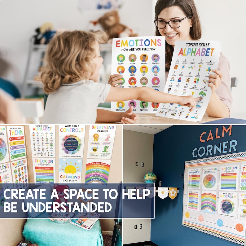 Calming Corner Classroom Posters, Set 12 Calm Down Corner Supplies for ...