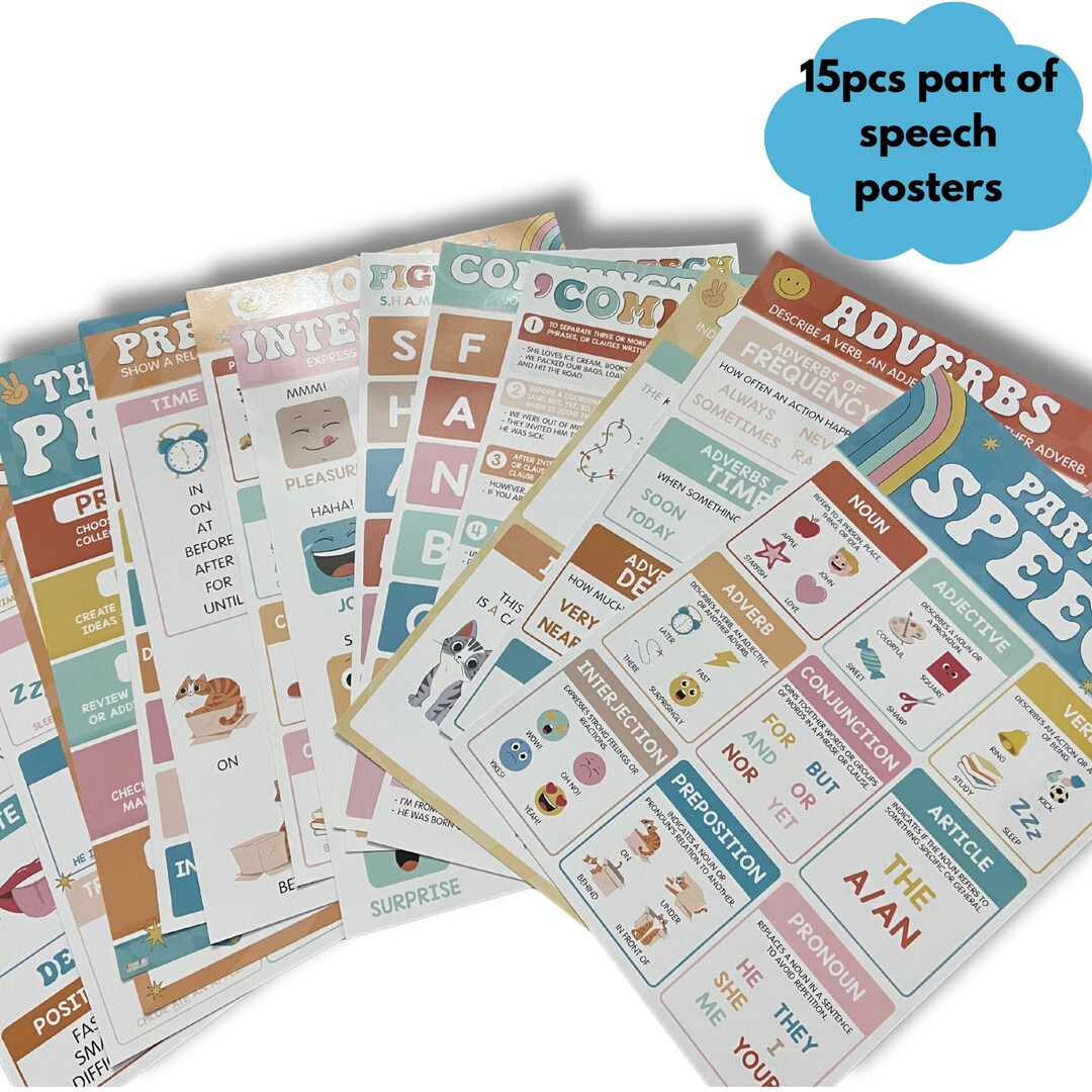15PCS Boho Groovy Parts of Speech Posters | 11x17 Laminated English ...