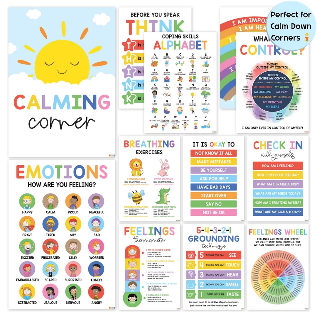 12pcs Calming Corner Posters for Kids – Emotional Regulation Charts ...