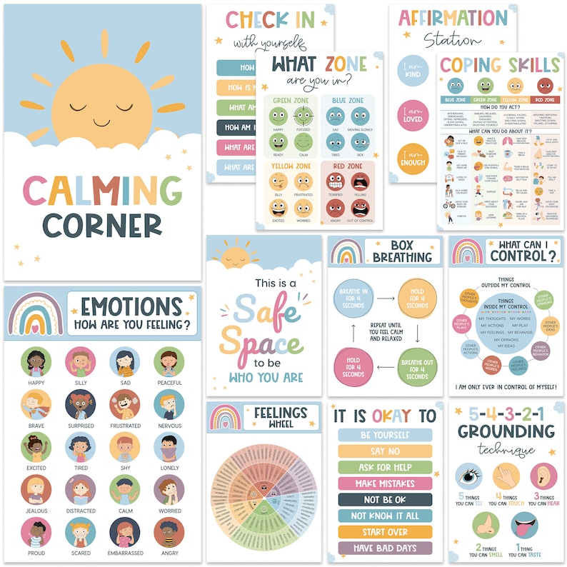 12 Boho Calming Corner Posters for Kids – Emotional Regulation Charts ...