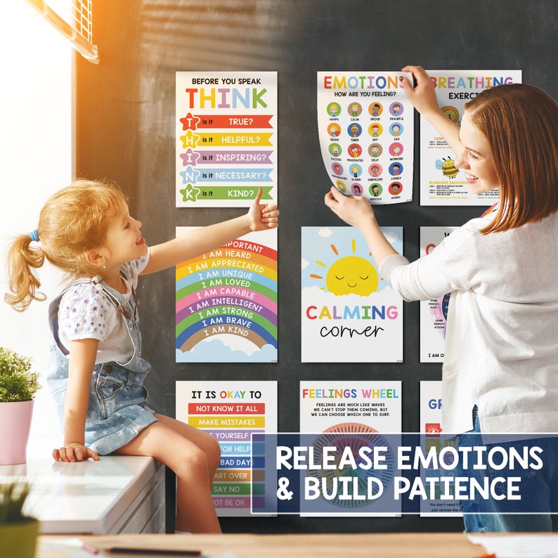 Calming Corner Classroom Posters, Set 12 Calm Down Corner Supplies for ...
