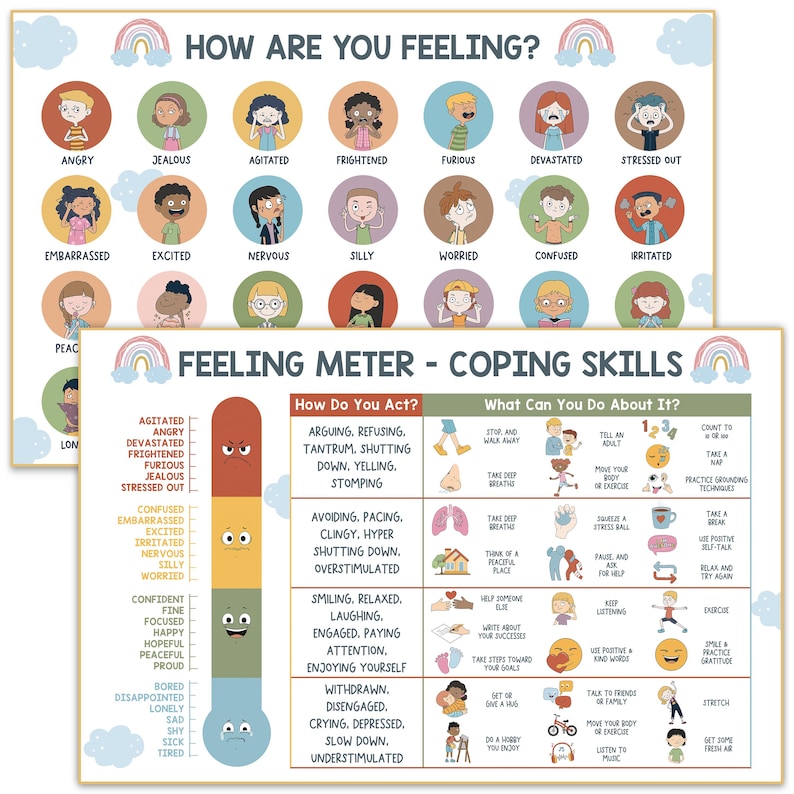 Feelings Chart, Coping Skills, Emotions Chart Poster, Calm Down Corner ...