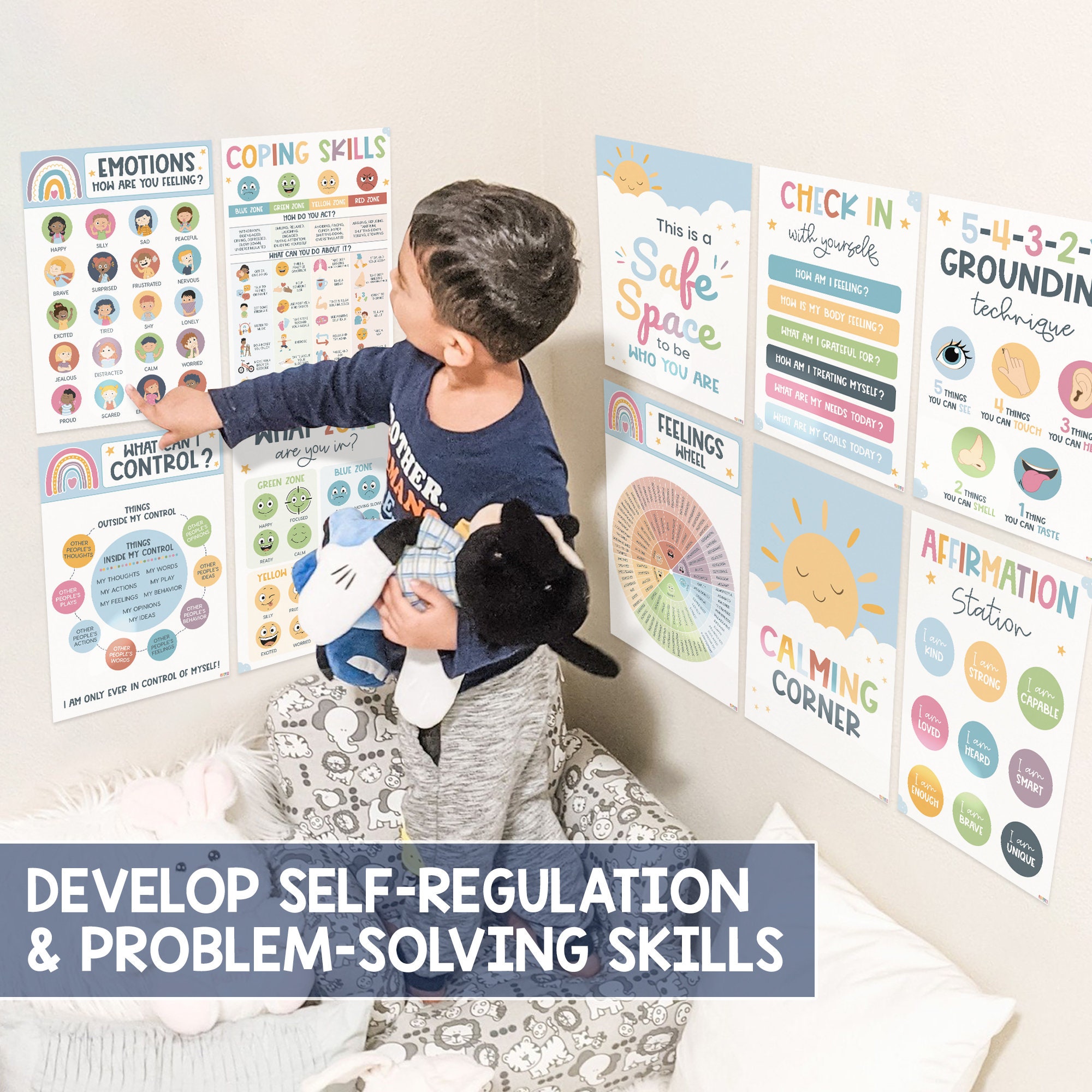 12 Boho Calming Corner Posters for Kids – Emotional Regulation Charts ...