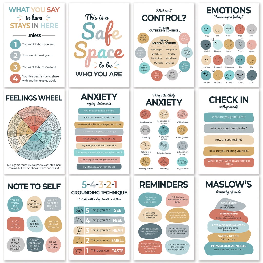 Retro Boho Mental Health Posters: Therapy Office Decor (12 Pcs, 10"x14 ...