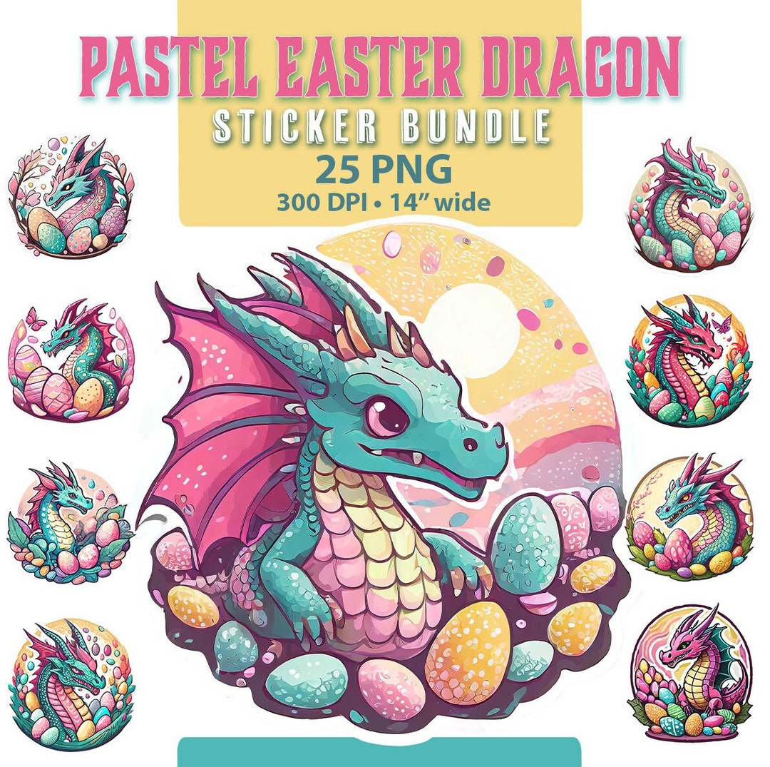 Cute Easter Dragon Clipart Bundle, Large Bundle PNG, Easter Sticker ...