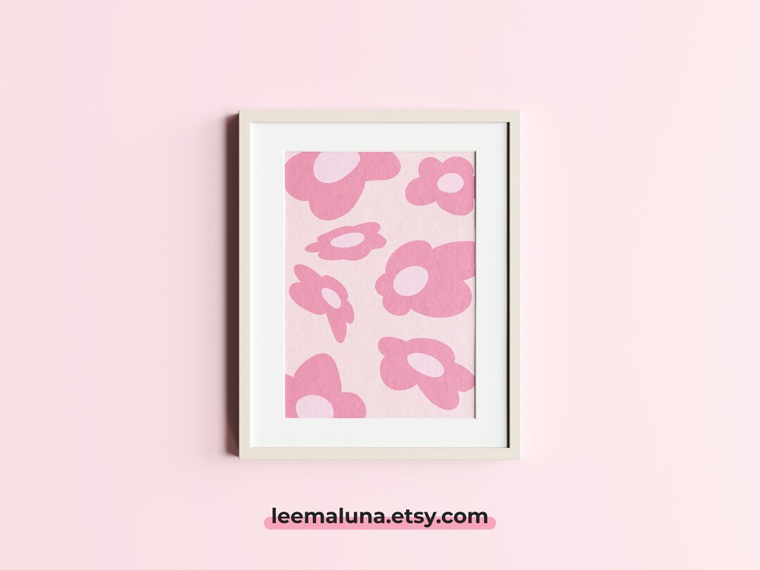 Retro Pink Flowers Wall Art, Printable Wall Art, Retro Style Print ...
