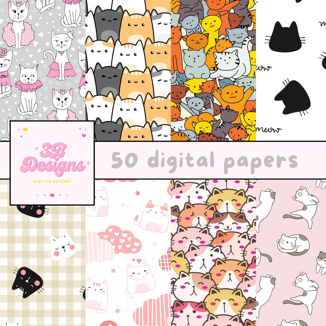 50 Adorable Cat Digital Paper Kit - Etsy
