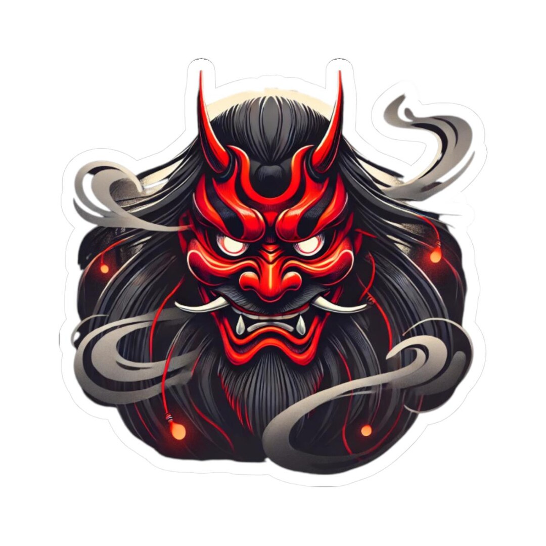Oni Mask Kiss-cut Stickers, Japanese Demon Face Decals, Laptop Decals ...