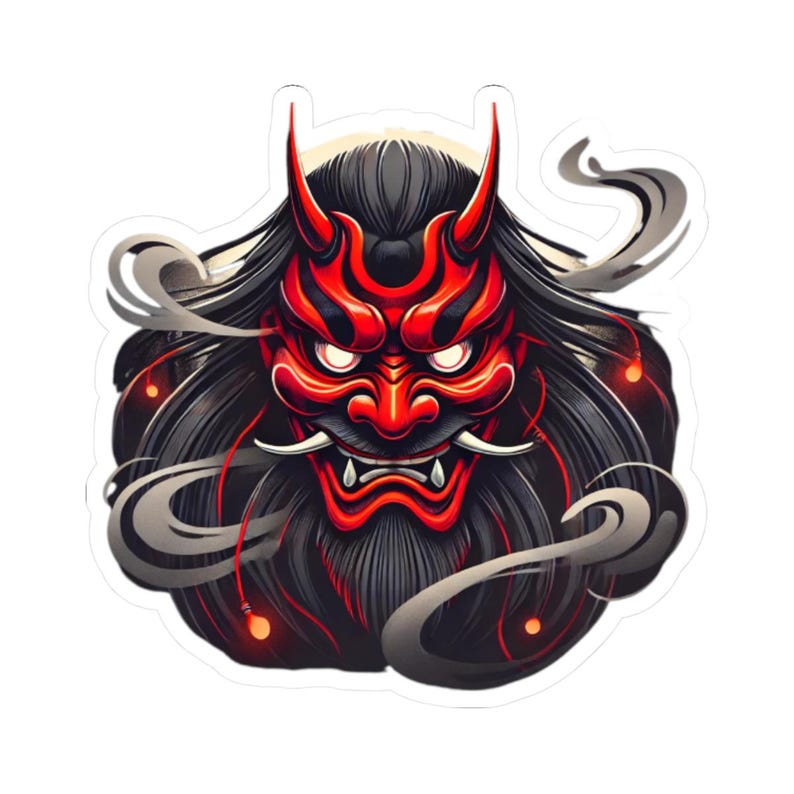 Oni Mask Kiss-cut Stickers, Japanese Demon Face Decals, Laptop Decals ...