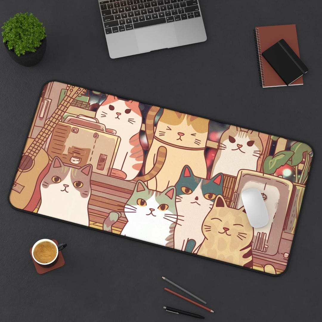 Kawaii Cats Desk Mat, Cute Cat Mouse Pad, Kitty Cat Office Decor, Cat ...