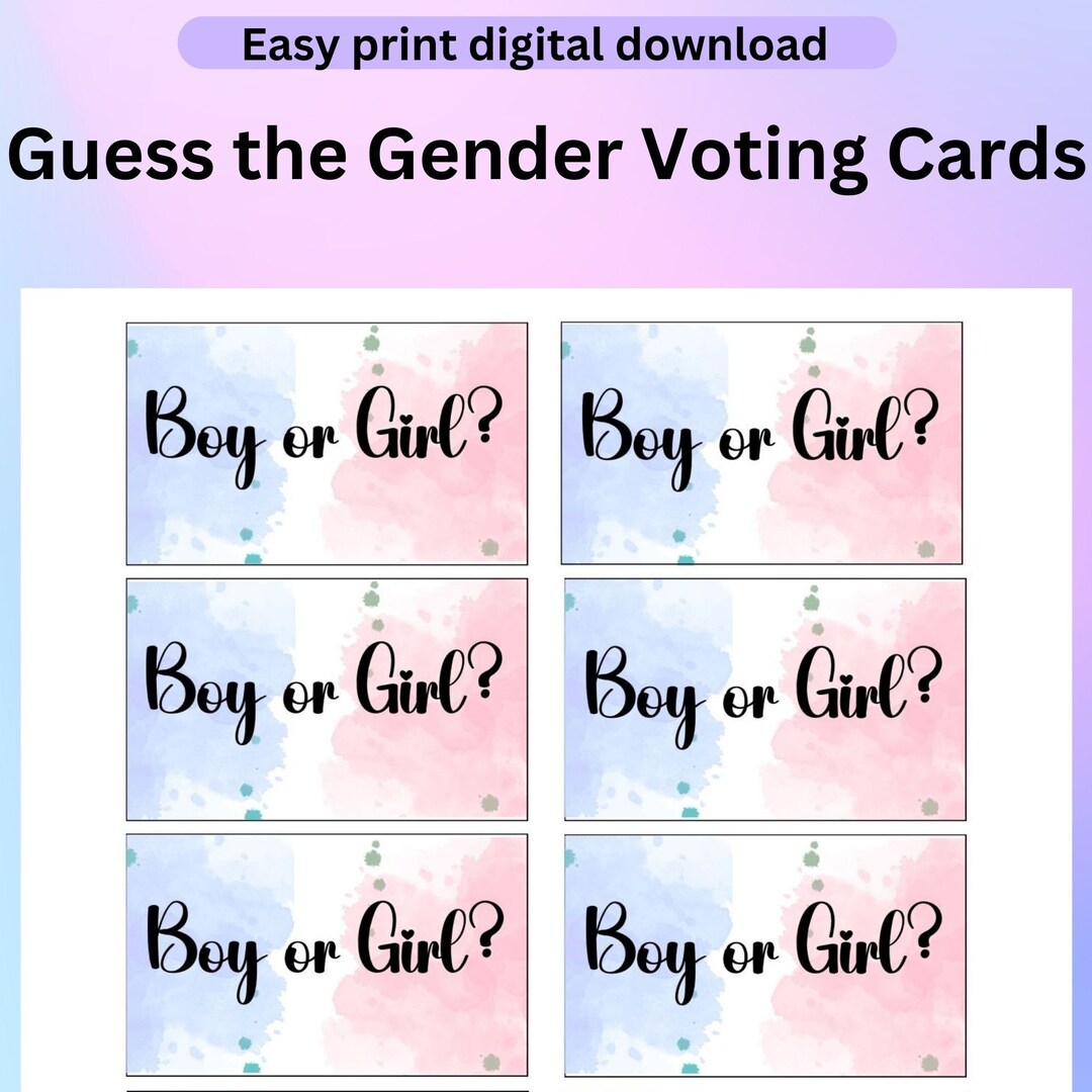 Guess the Gender Voting Card for Gender Reveal Party, New Baby, Boy or ...