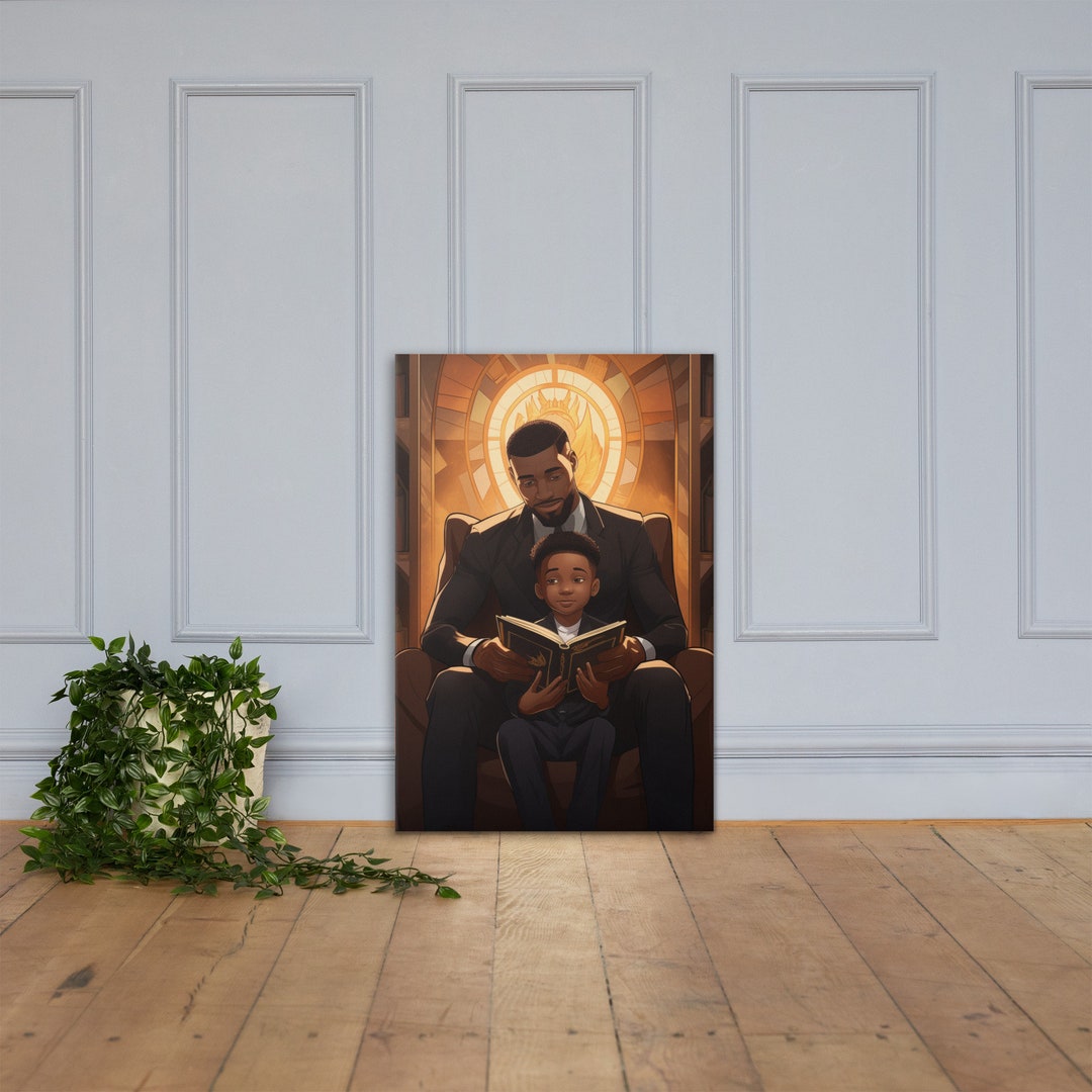 Father Son Art Father and Son Reading Art - Canvas Print - Etsy