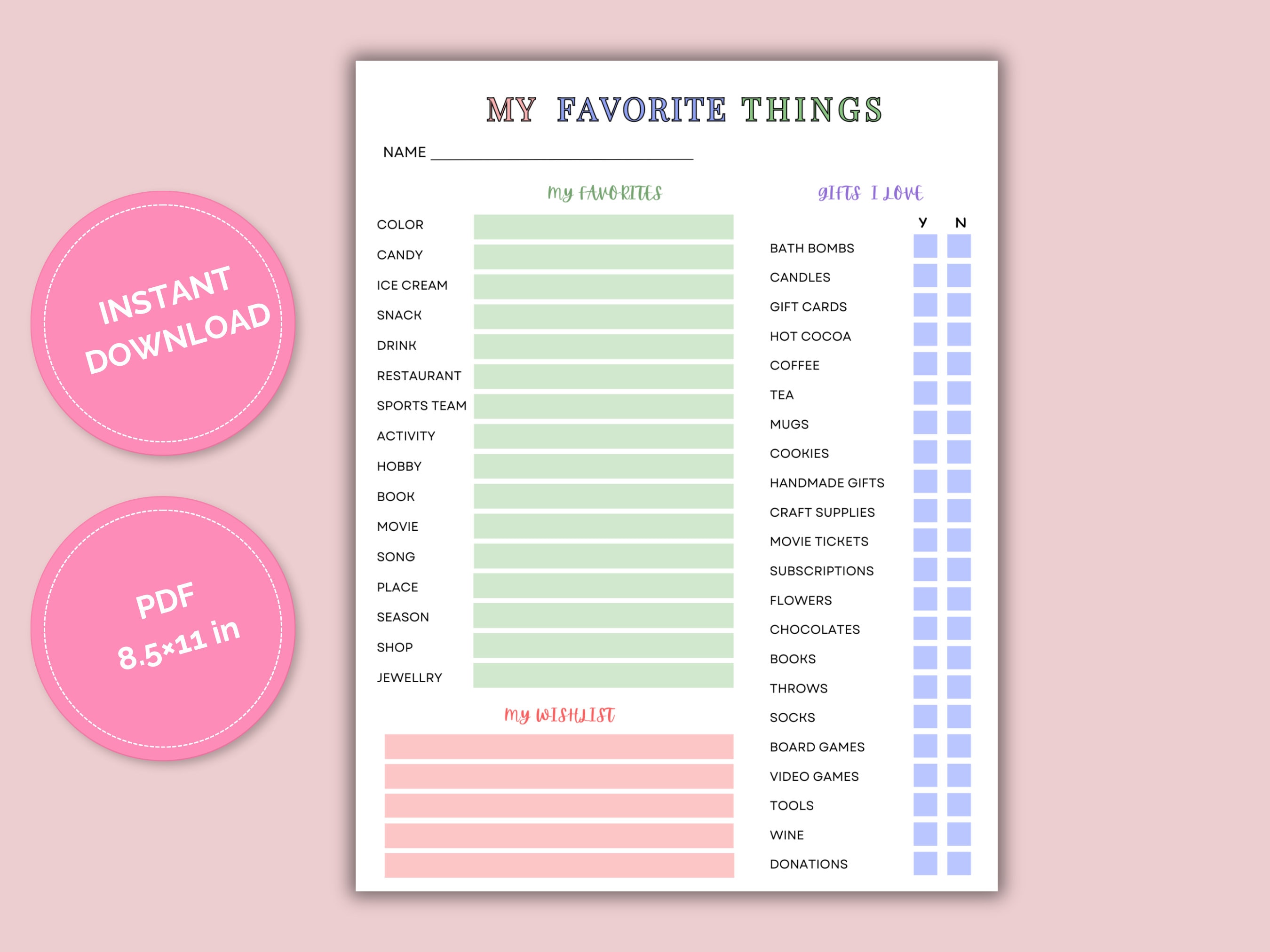 Favorite Things List, Favorite Things Survey, Get to Know Teacher ...