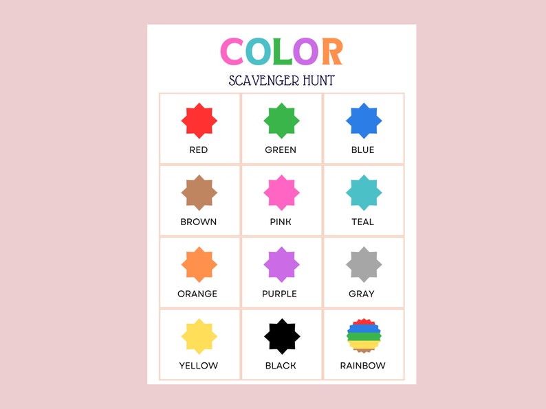 Color Scavenger Hunt, Outdoor Scavenger Hunt for Kids Toddlers ...