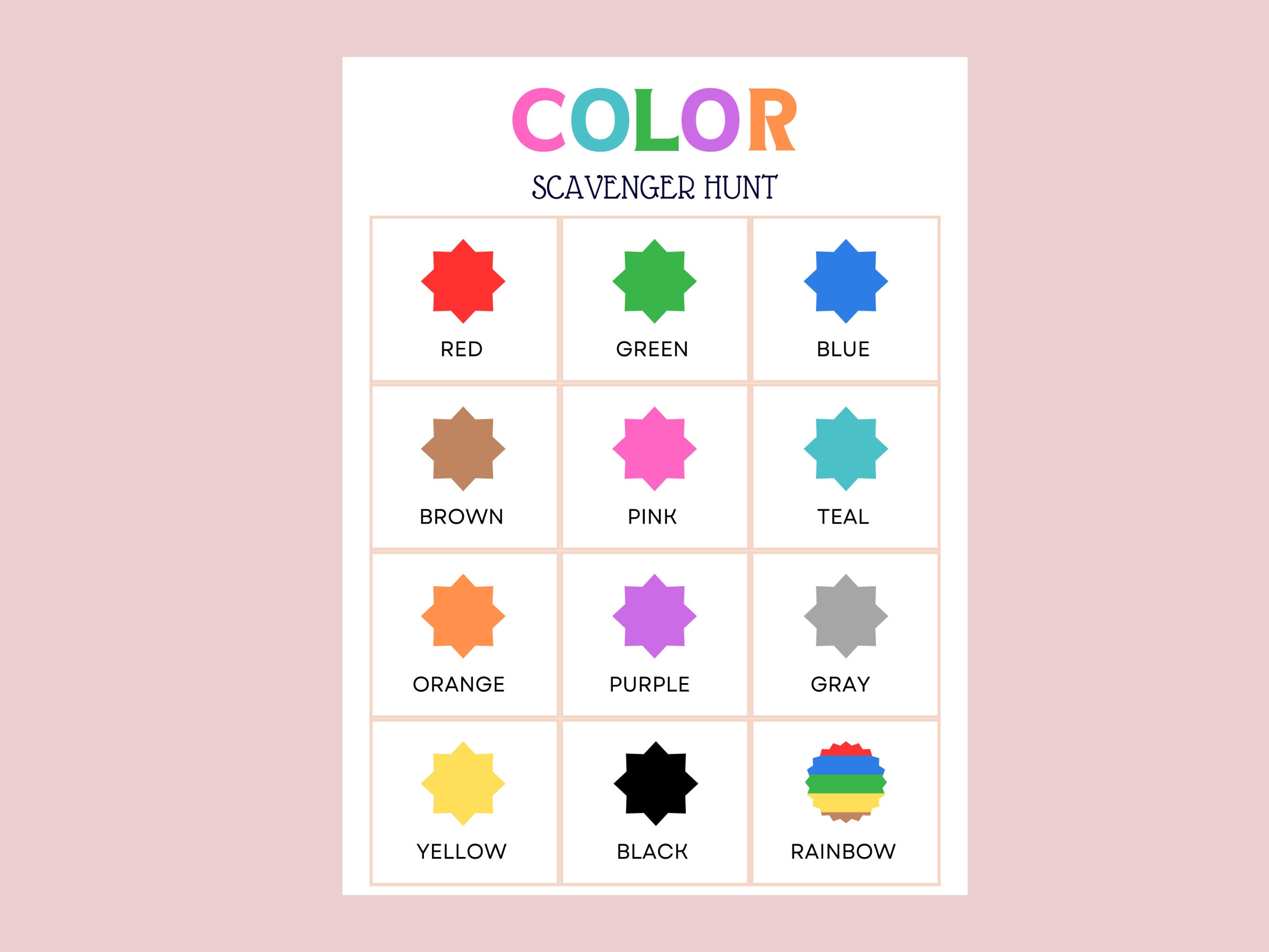 Color Scavenger Hunt, Outdoor Scavenger Hunt for Kids Toddlers ...