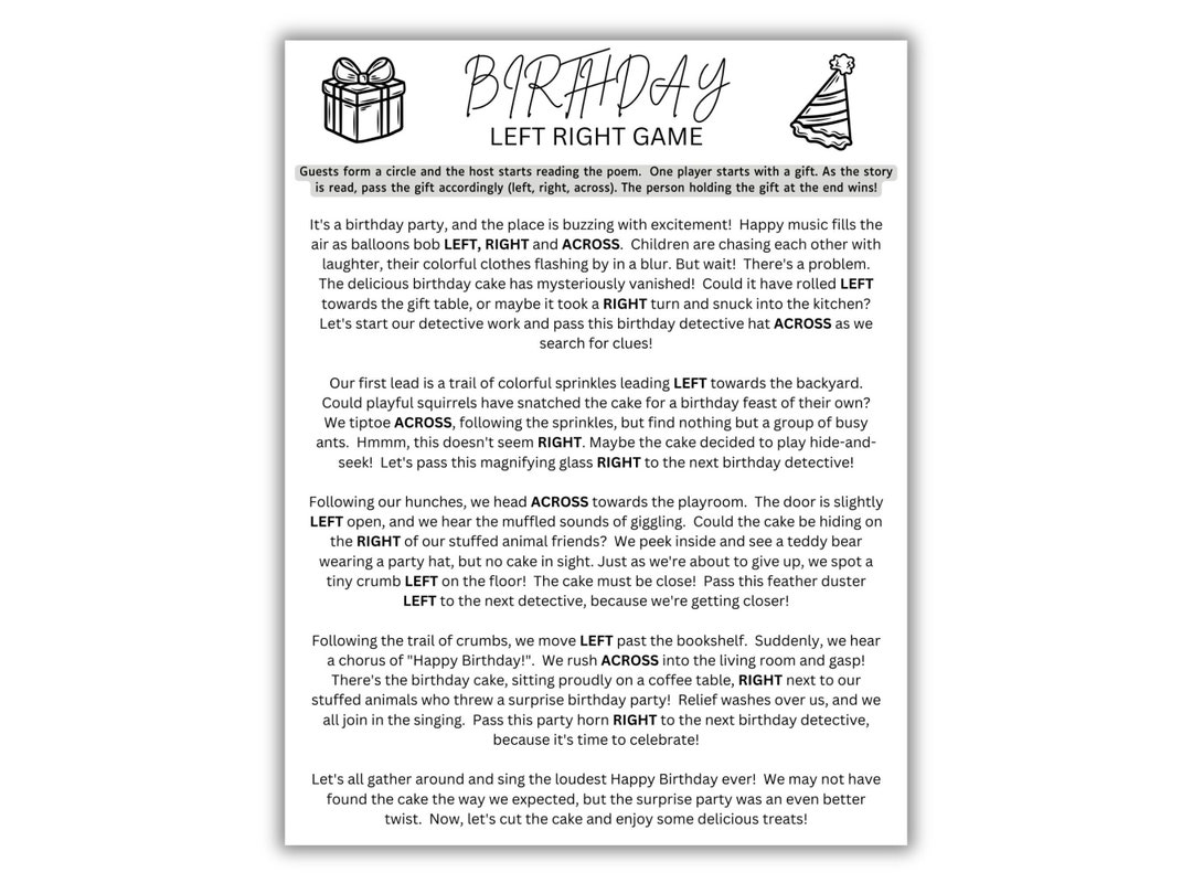 Left Right Birthday Game, Right Left Game, Left Right Story, Pass the ...