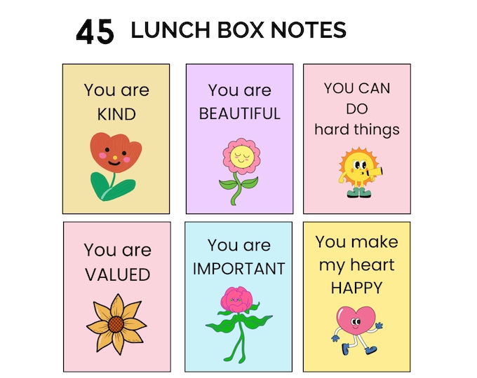 100 Printable Lunchbox Notes: Positive Affirmations for Kids (PDF ...