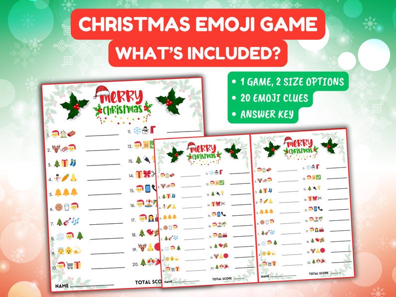 Christmas Emoji Pictionary Game Printable, Kids Teens Emoji Pictionary ...