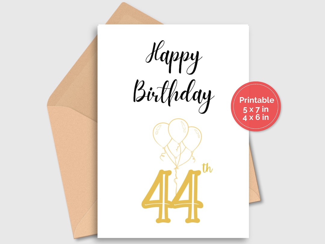 44th Birthday Card Printable Gold Birthday Card for Him Her, 44th ...