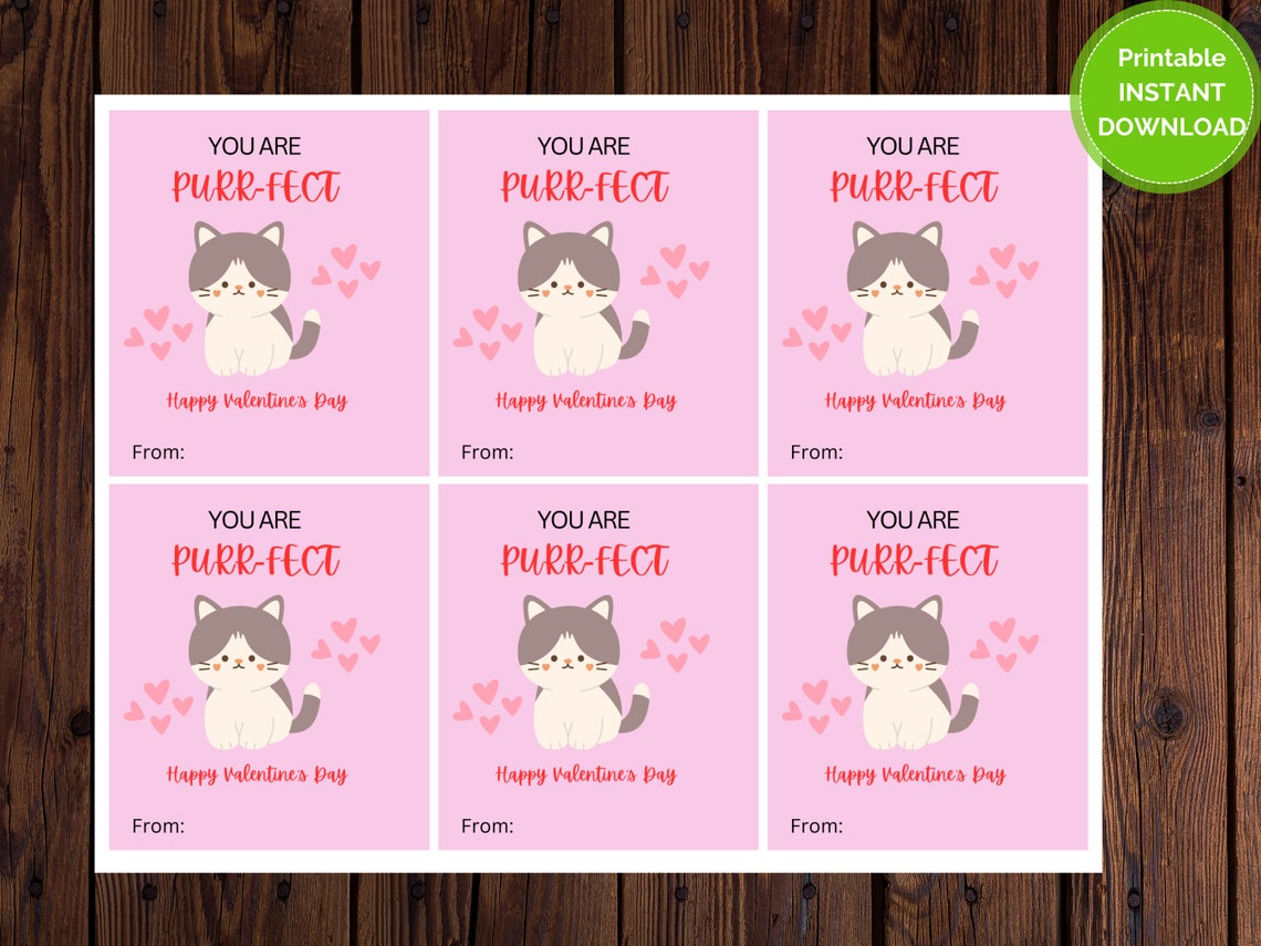 Printable Cat Valentine's Day Cards for Kids Kitten Valentine Card ...