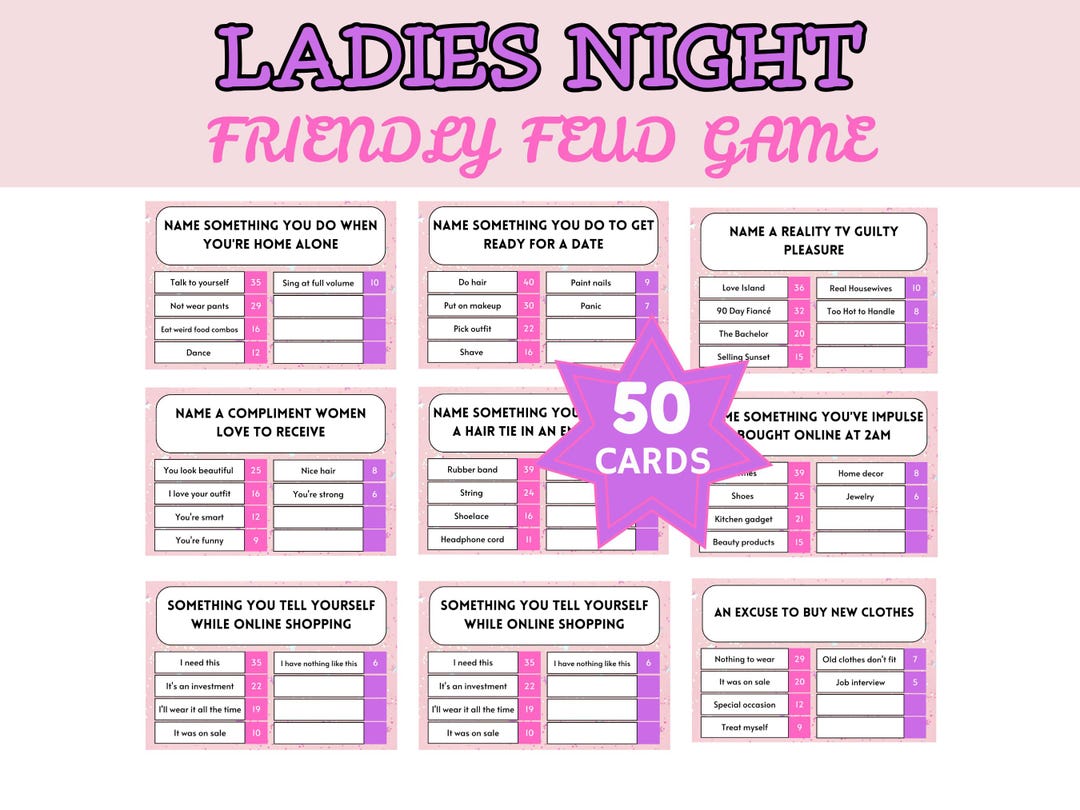 Fun Ladies Night Friendly Feud Game, Ladies Night Game, Ladies Night ...