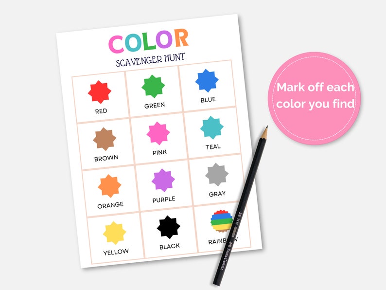 Color Scavenger Hunt, Outdoor Scavenger Hunt for Kids Toddlers ...
