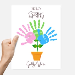 First Day of Spring Flower Handprint Art Crafts, Flowerpot Handprint ...