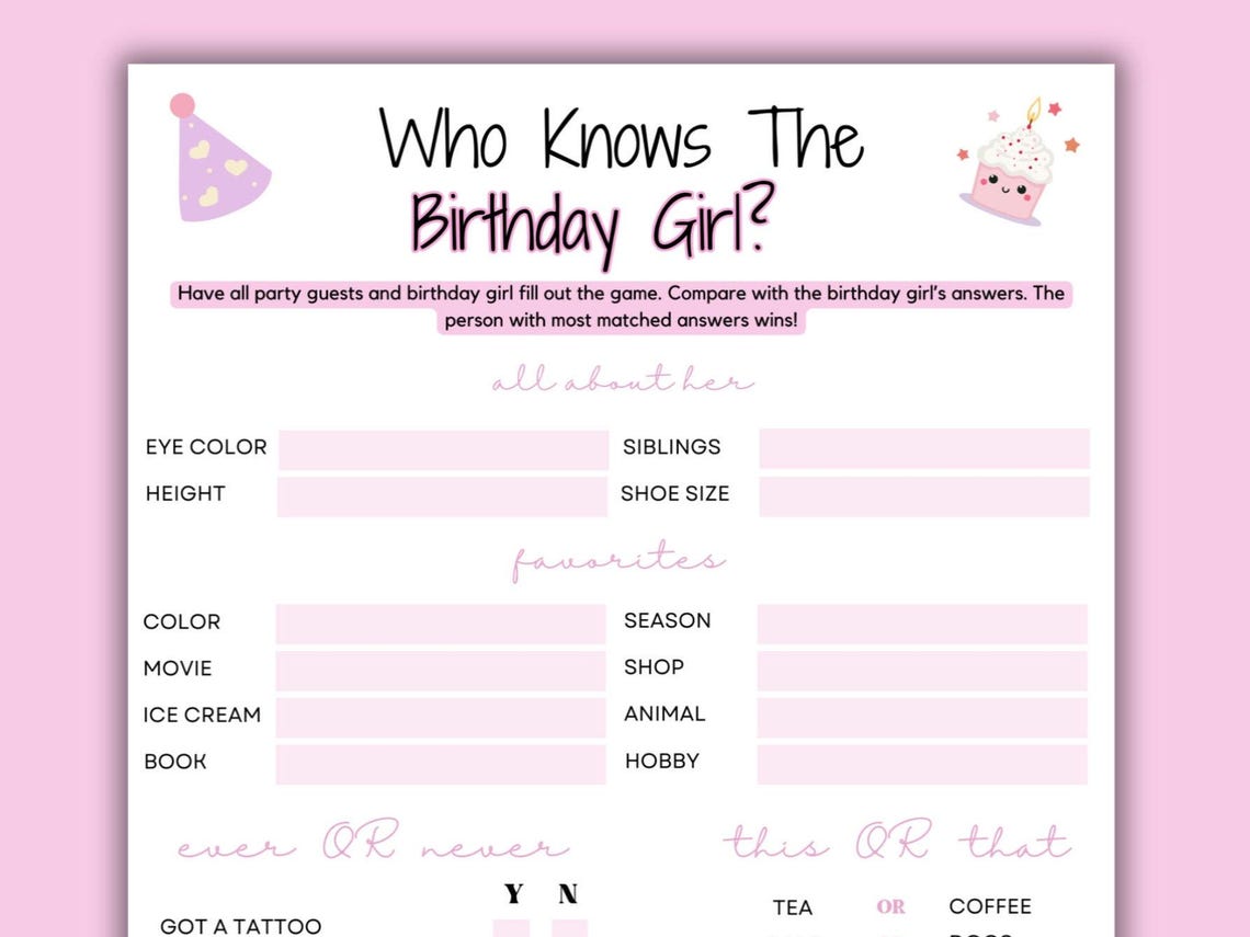 Who Knows the Birthday Girl Best How Well Do You Know the Birthday Girl ...
