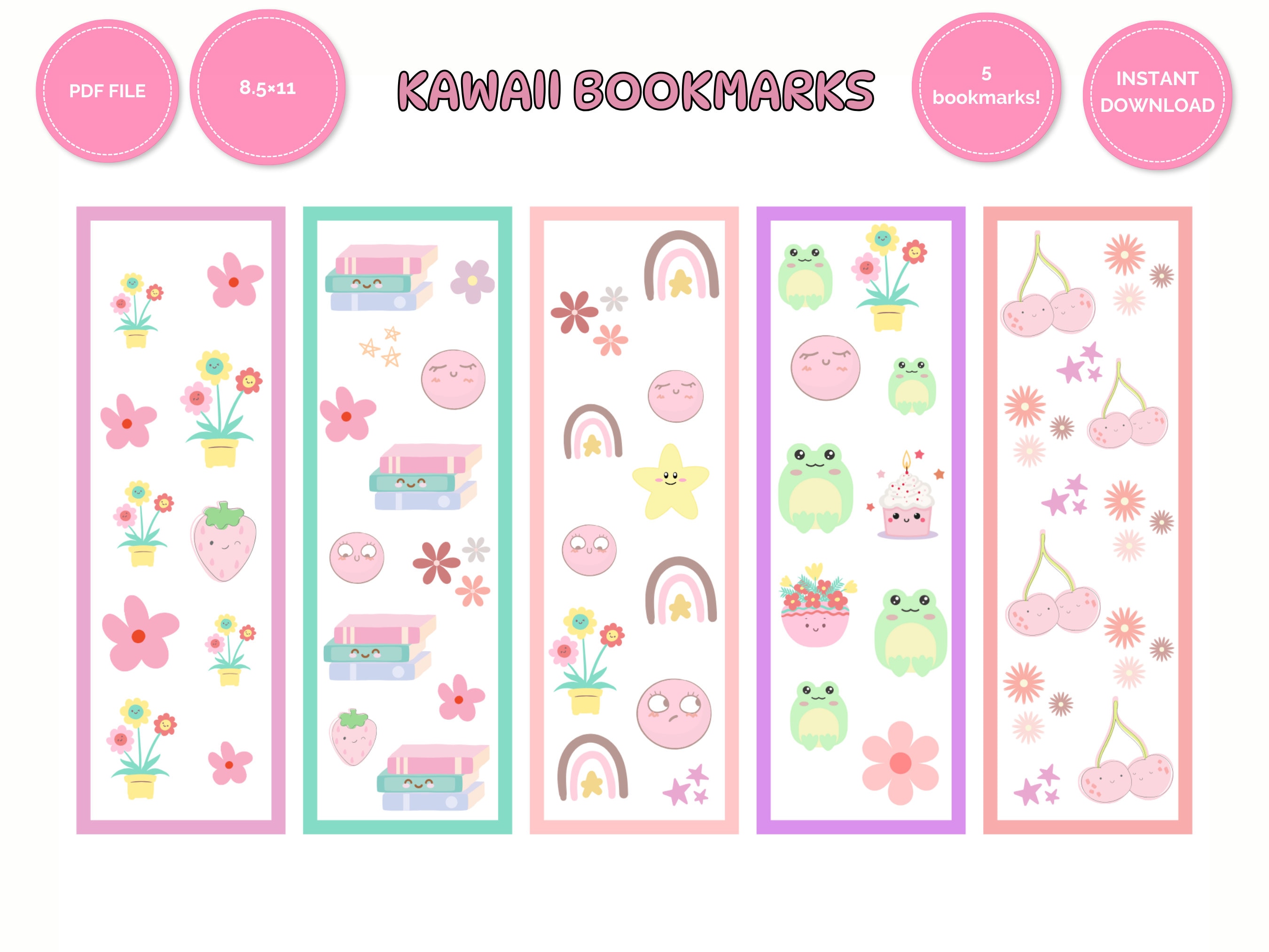 Printable Bookmarks, Kawaii Bookmarks, Pastel Colors, Cute Bookmarks ...
