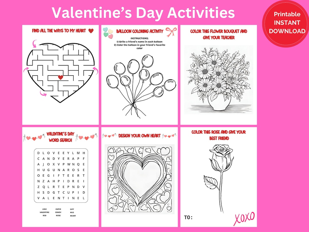 9 Printable Valentine's Day Kid's Activities | Valentine's Day Bundle ...