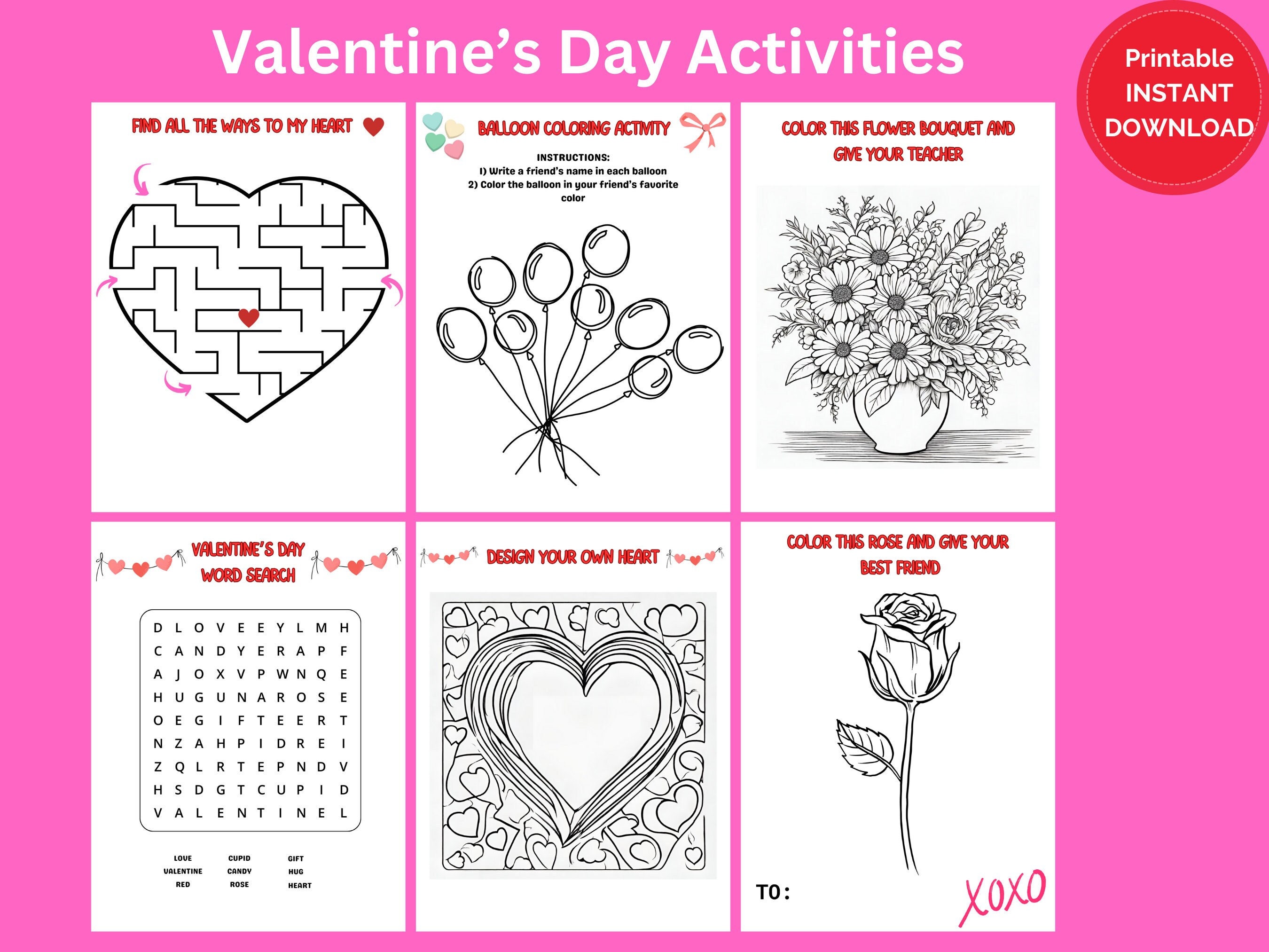 9 Printable Valentine's Day Kid's Activities | Valentine's Day Bundle ...
