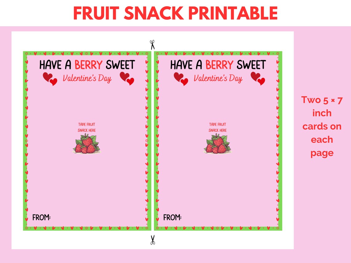Fruit Snack Valentine's Day Printable | Valentine's Day Snack Card ...