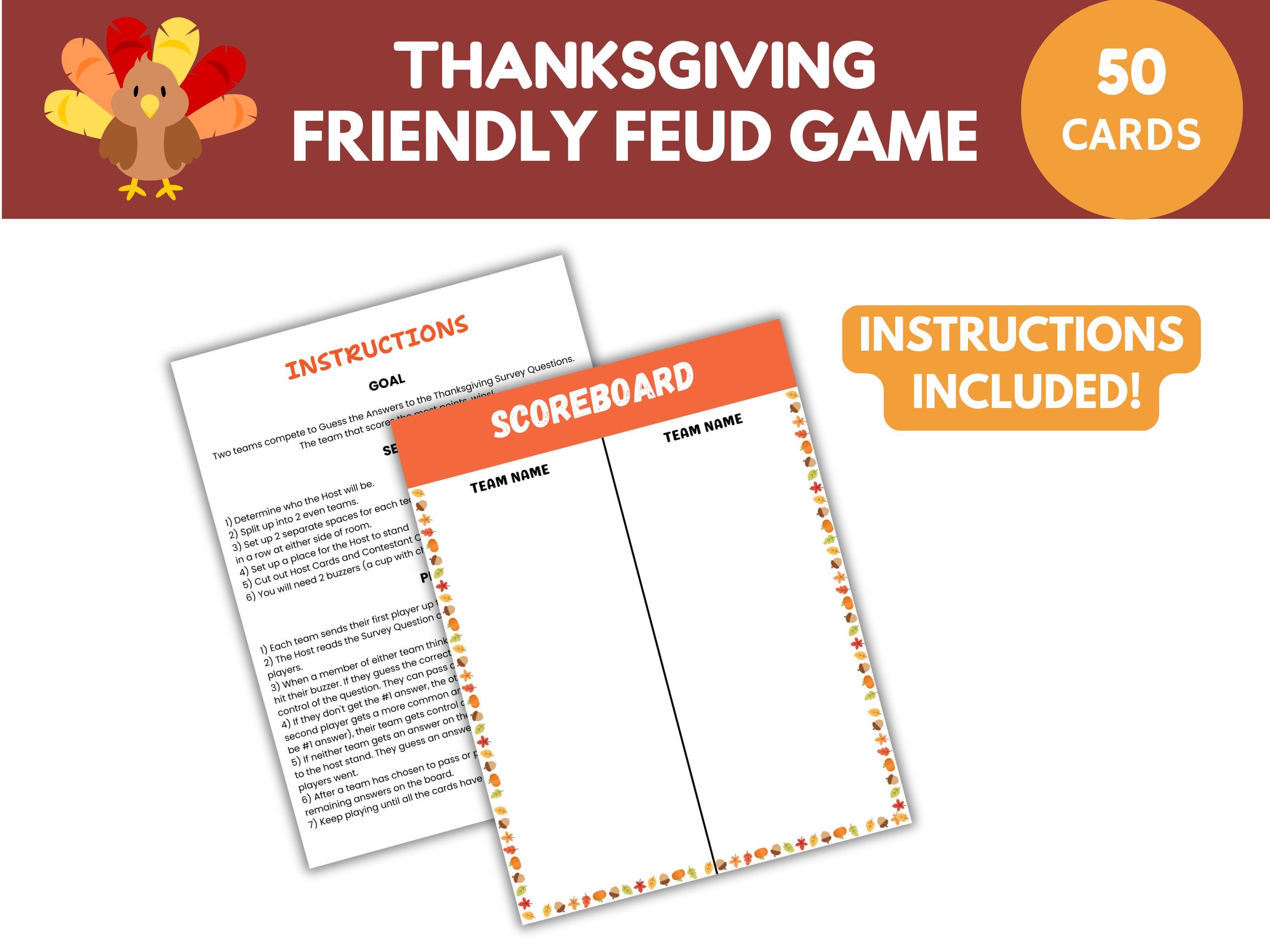 Thanksgiving Friendly Feud | Printable Thanksgiving Game | Fall ...