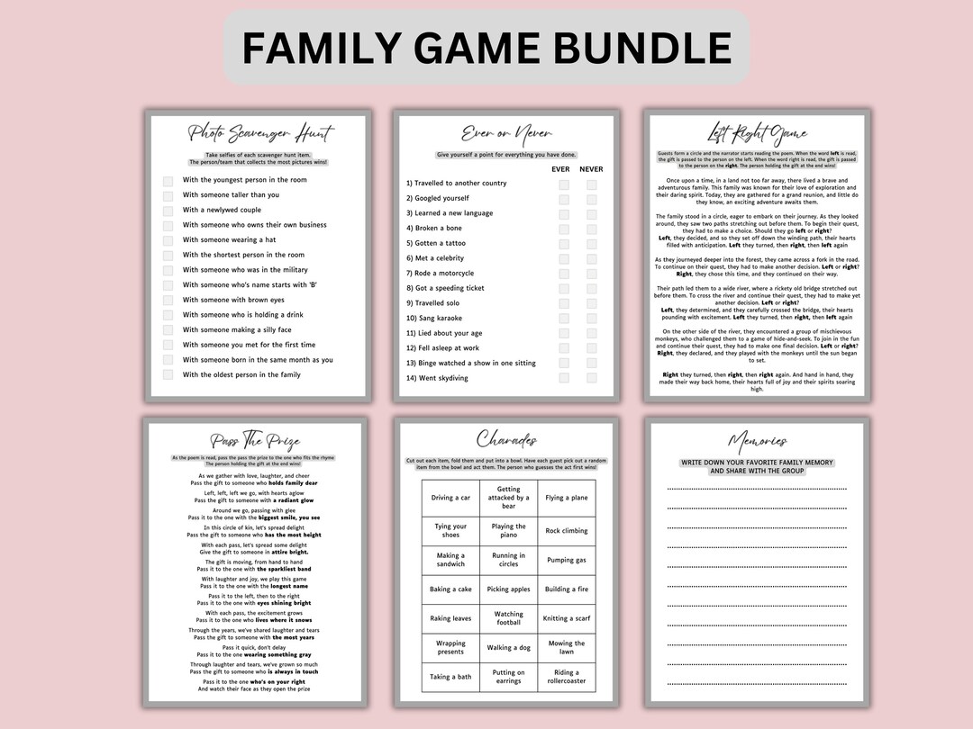 Family Reunion Games Bundle, Printable Family Game Night Activities ...