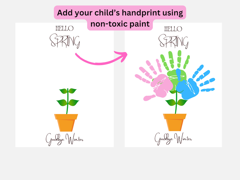 First Day of Spring Flower Handprint Art Crafts, Flowerpot Handprint ...
