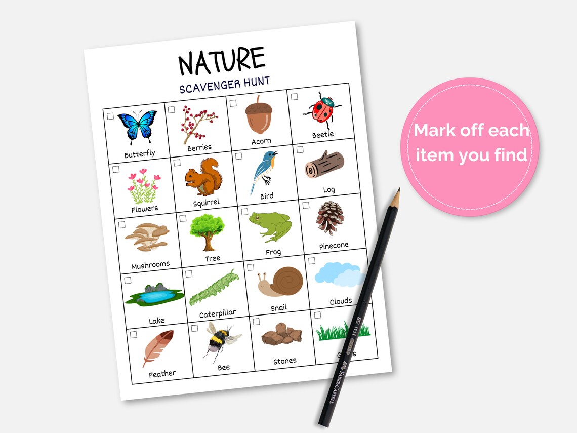Nature Scavenger Hunt for Kids, Preschool Summer Activity, Outdoor ...