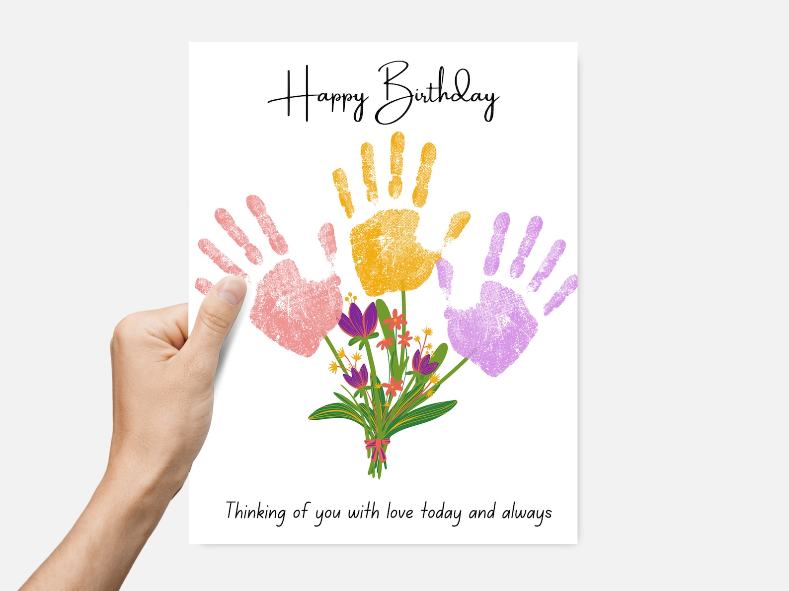 Happy Birthday Handprint Art Flower Bouquet With a Birthday Wish, DIY ...