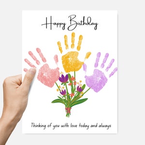 Happy Birthday Handprint Art Flower Bouquet With a Birthday Wish, DIY ...