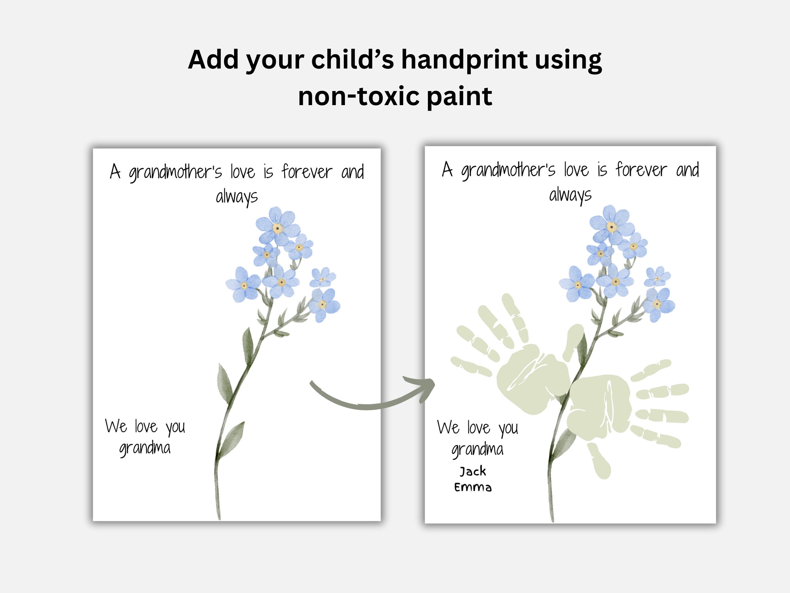 Grandparents Day Grandma Handprint Art Gift, We Love You Grandma Flower ...