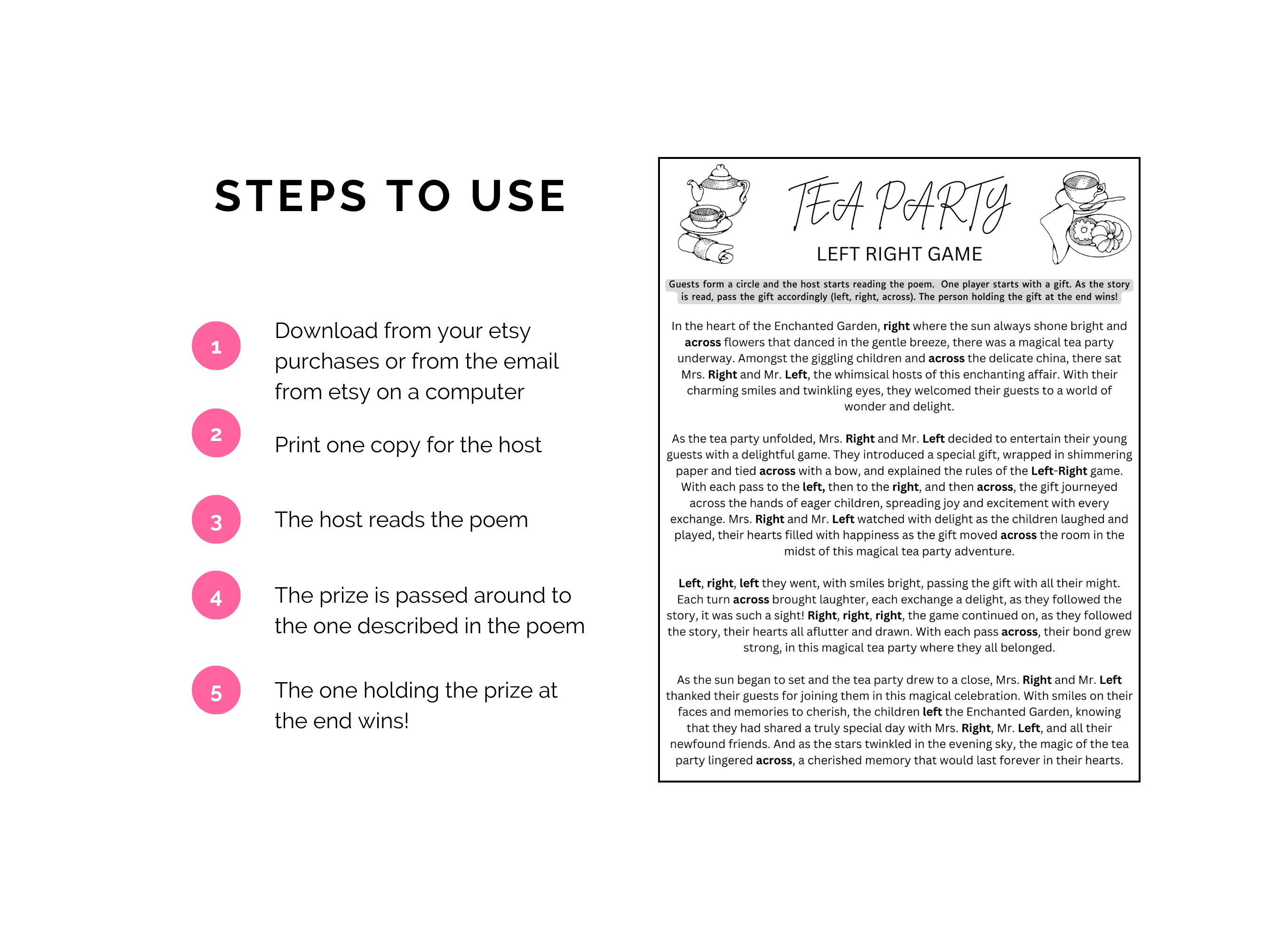 Tea Party Games, Tea Party Left Right Game, Pass the Prize Game, Teen ...