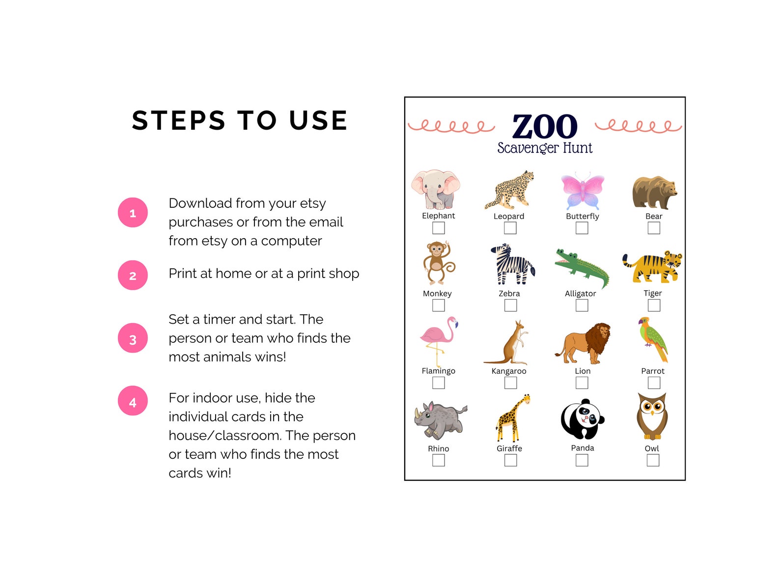 Zoo Scavenger Hunt, Zoo Animals Scavenger Hunt, Indoor Scavenger Hunt ...